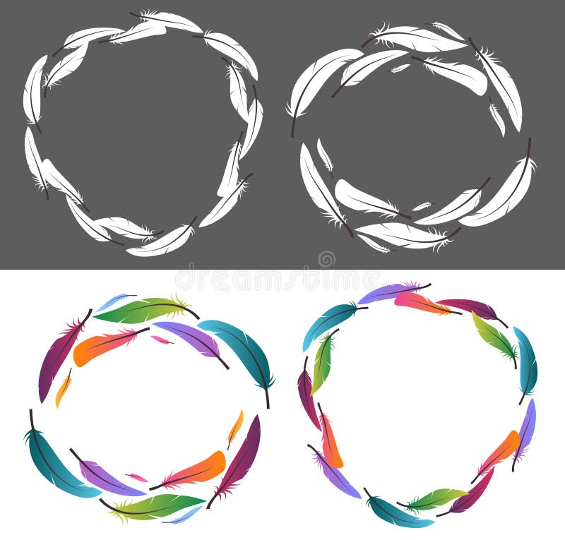 Set of Round Frames with Colored and White Feathers Stock Vector ...