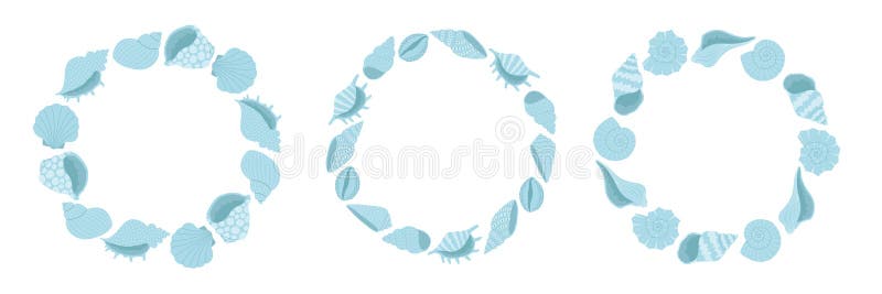 Set of Round Frames with Seashells in Blue Colors. Design Elements for ...