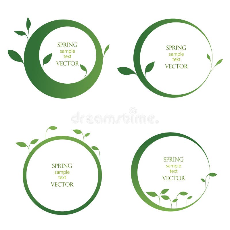Set of Round, Green Banners, Frames with Leaves Stock Vector ...