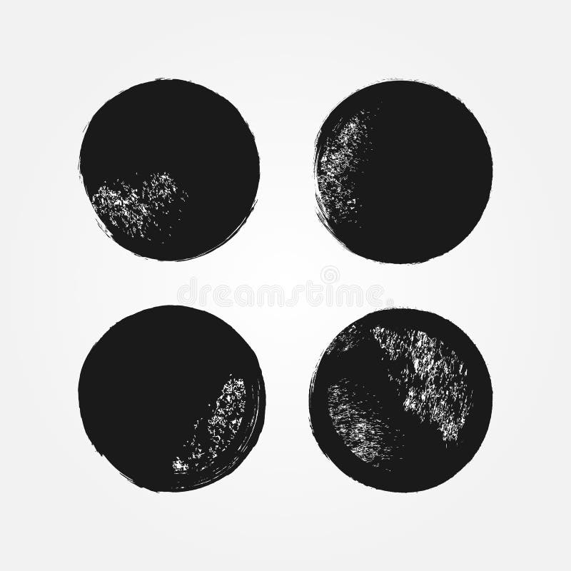 Set of Round Grunge Textures. Damaged Black Backgrounds Drawn with a ...