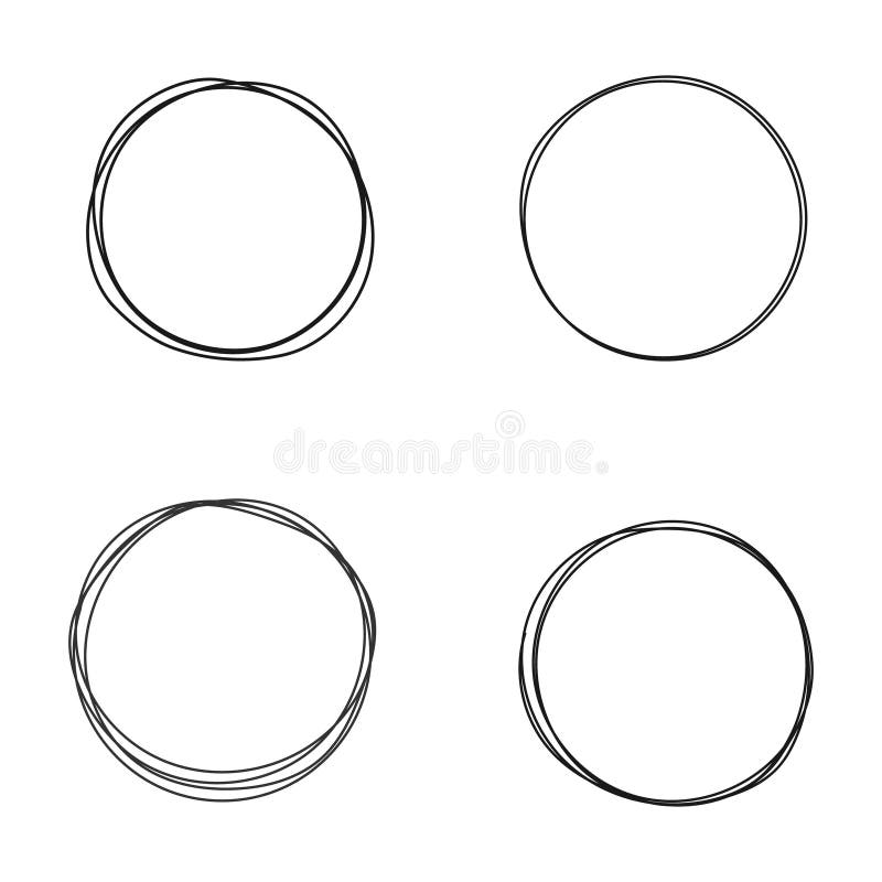 Set of Round Hand Drawn Doodle Frames Isolated on White Background ...