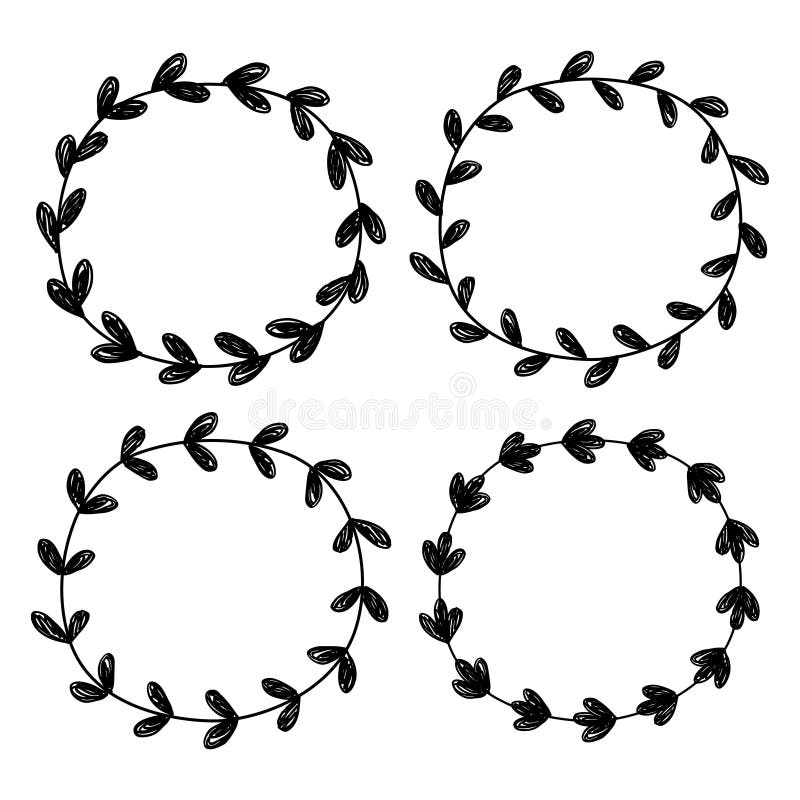 Round Hand Drawn, Doodle Sketch Vector Line Set, Frame Circular Shape ...