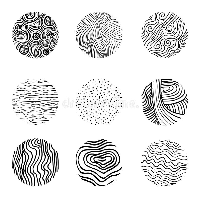 Set of Round Hand Drawn Patterns and Textures. Hand Drawn Doodle Shapes ...