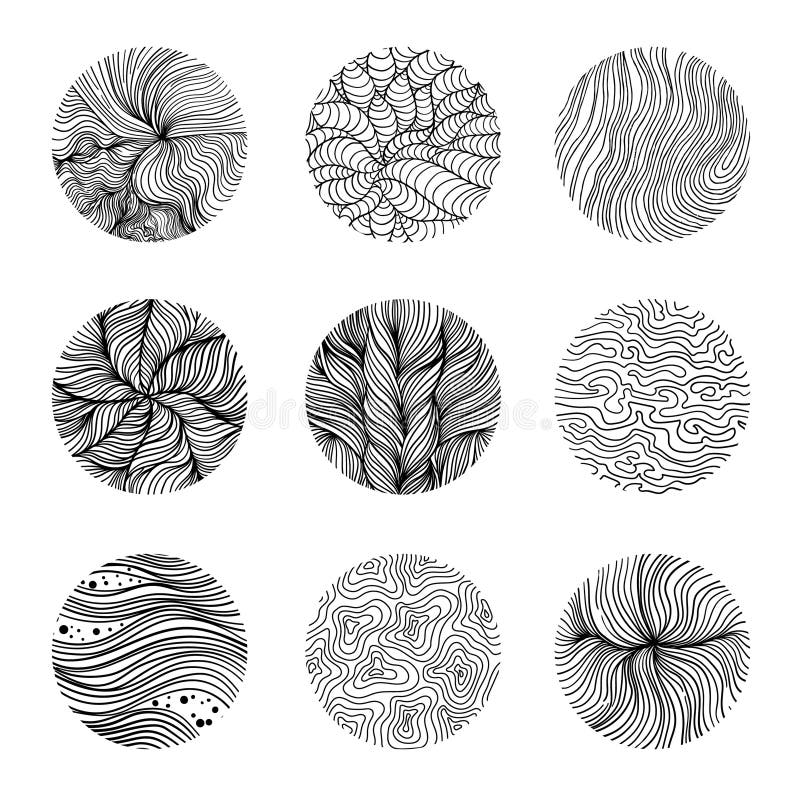 Set of Round Hand Drawn Patterns and Textures. Hand Drawn Doodle Shapes ...