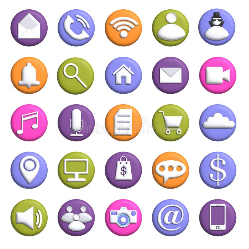 Set of Round Icons, 3d Render Illustration Stock Illustration ...