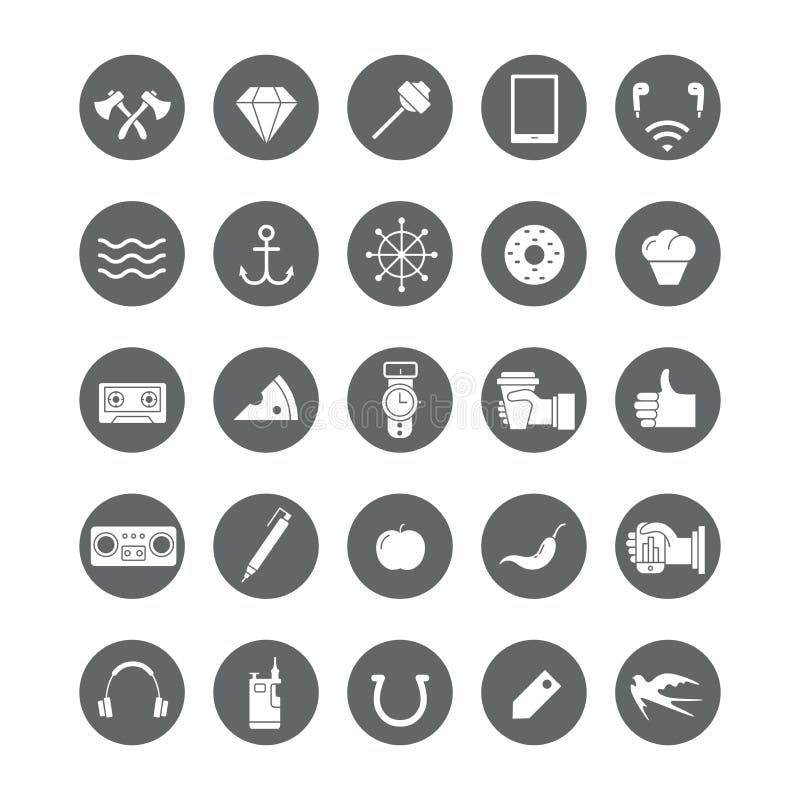 Set of Round Icons with Hipster Elements. Stock Vector - Illustration ...