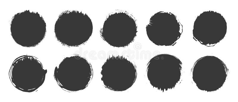 Set of Round Ink Splatter Frames, Vector Grunge Paint Brushes in Circle ...
