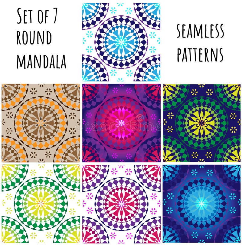 Set of Round Mandala Vector Seamless Patterns Stock Vector ...