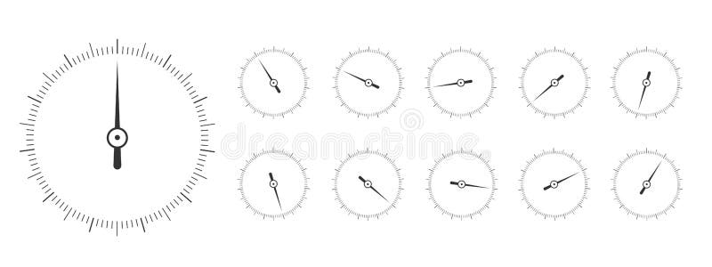 Set of Round Measuring Scales with Arrows in Different Positions. 360 ...