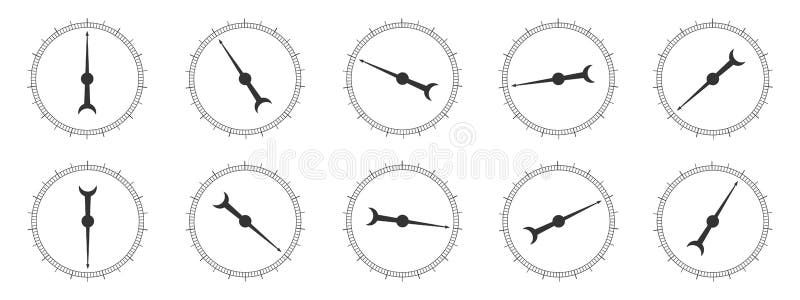 Set of Round Measuring Scales with Rotating Arrows. Collection of 360 ...