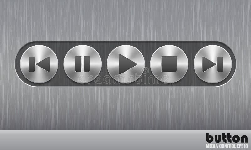 Set of Round Metal Button with Brushed Texture and Basic Audio Symbols ...