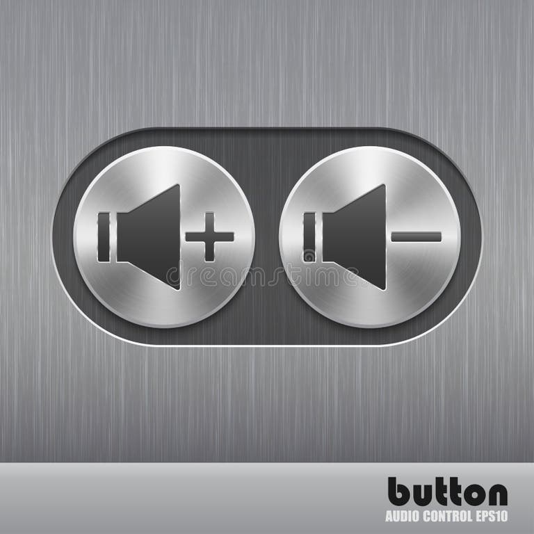 Set of Round Metal Button with Brushed Texture and Speaker Illustration ...