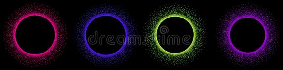 Set of Round Neon Borders. Vector Circle Frame Templates with Small ...