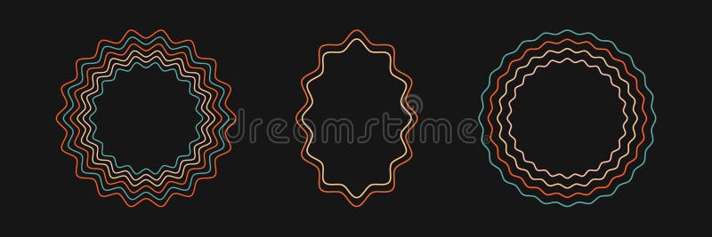 Set Round Neon Retro Wave Lines Frames Stock Vector - Illustration of ...