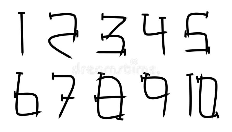 Set of Round 1-10 Numbers. Nails Numbers. Numbers Symbol. Black Number ...