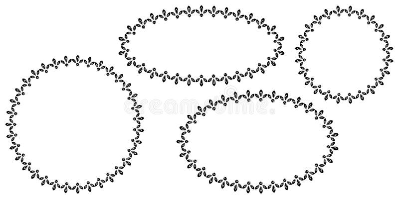 Set of Round and Oval Frame. Vector Stencils with Flower Pattern. Black ...