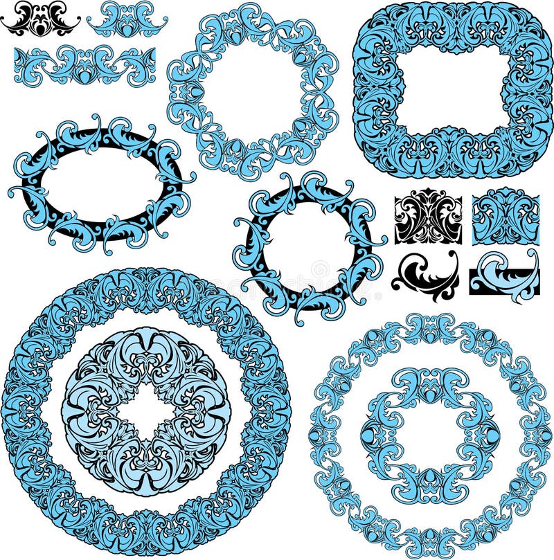 Set of Round and Oval Frames and Vintage Design El Stock Vector ...
