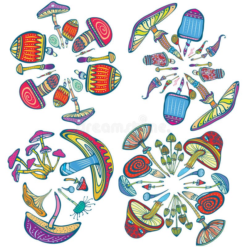 Set of Round Patterns with Mushrooms Stock Vector - Illustration of ...