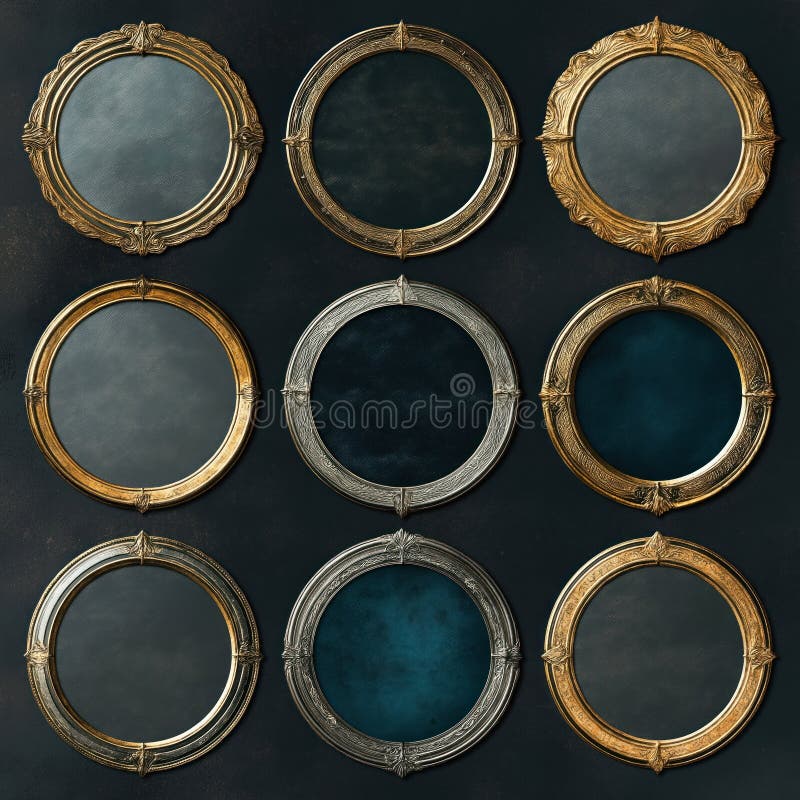 Set of Round Picture Frames in Various Colors. Gold Silver, Bronze ...