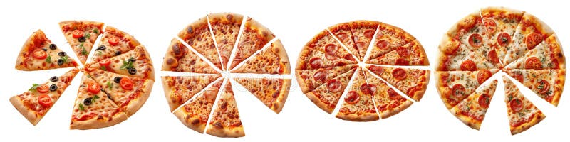 Set of Round Pizzas Cut into Triangular Pieces Folded in a Circle ...