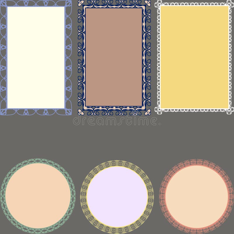 Set of Round and Rectangle Vintage Frames Stock Vector - Illustration ...