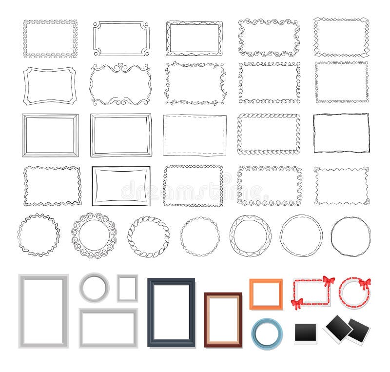 Set of Round, Rectangular, Black and Colour Frames Stock Vector ...