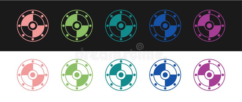 Set Round Shield Icon Isolated on Black and White Background. Security ...