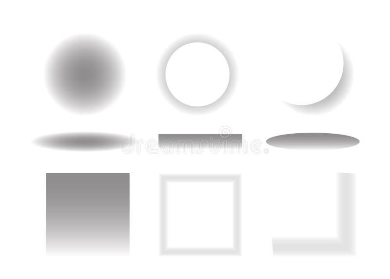 Set of Round and Square Gradient Shadow. Transparent Shadow with Soft ...