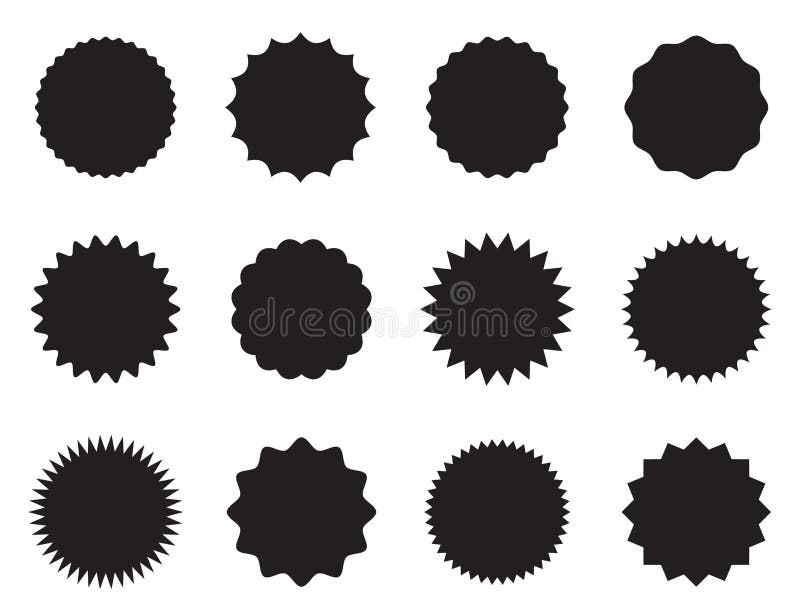 Set of Round Stickers with Different Edges Black and White Design ...