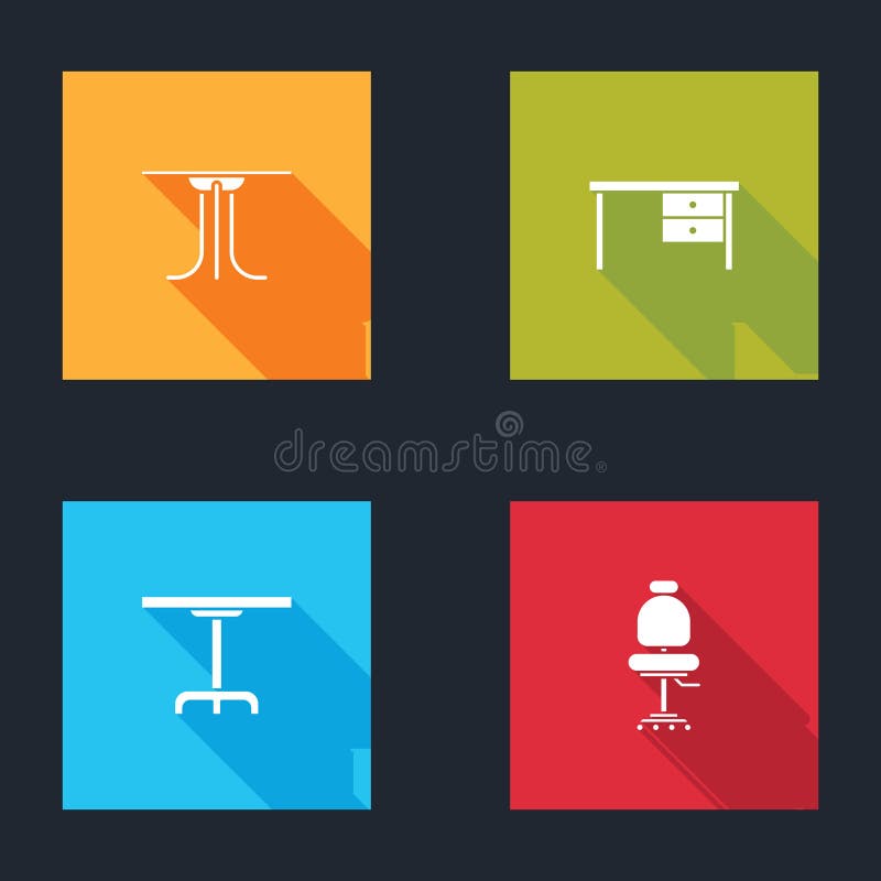 Set Round Table, Office Desk, and Chair Icon. Vector Stock Vector ...