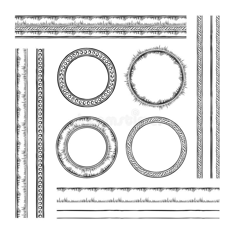 Set of Round Vector Frames and Borders. Rope and Dotted Designs ...