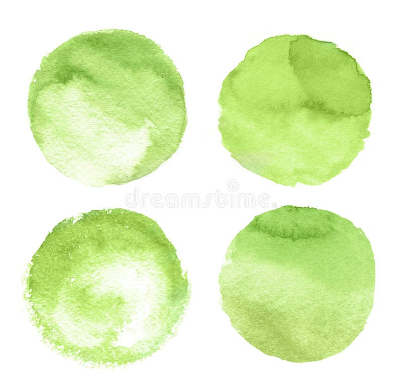 Set of Round Watercolor Backgrounds Light Green Color on White ...