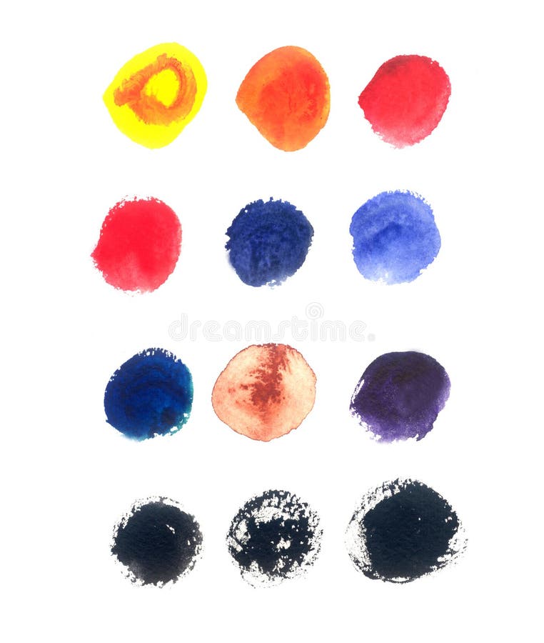 Set of Round Watercolor Stains on White Background Stock Illustration ...