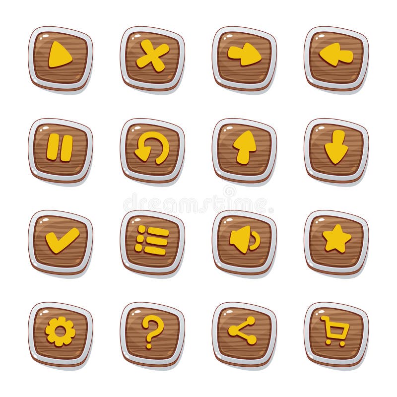 Cartoon Wooden Game Assets, Simple Kit for Game Ui Development, Vector ...