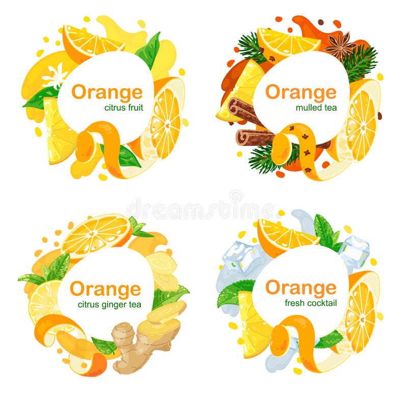 Set of Rounded Frames with Slices of Orange. Oranges, Lemon, Mint ...