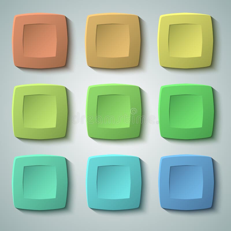 Set Rounded Square Button Design Element01 Stock Vector - Illustration ...