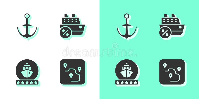 Set Route Location, Anchor, Cruise Ship and Icon. Vector Stock Vector ...