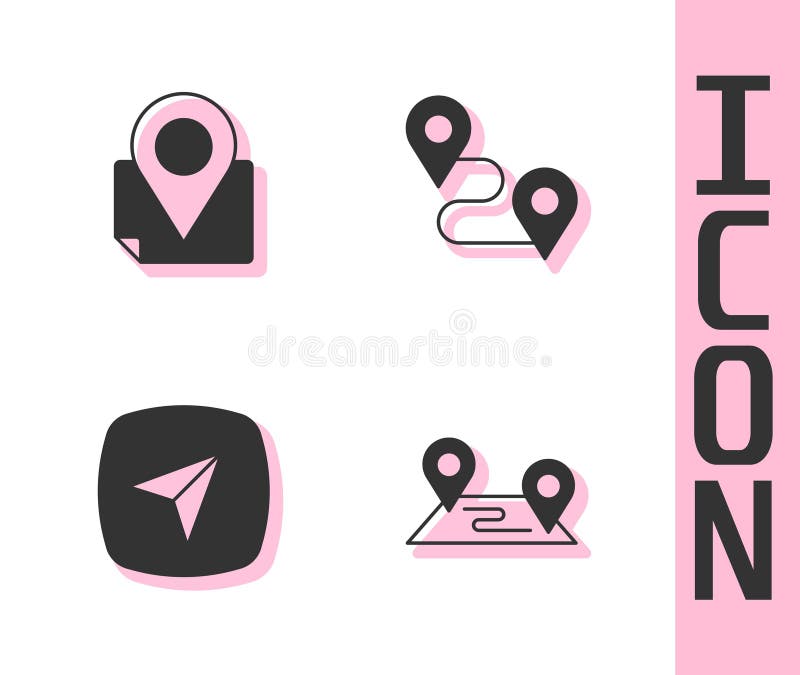 Set Route Location, Folded Map with Marker, City Navigation and Icon ...