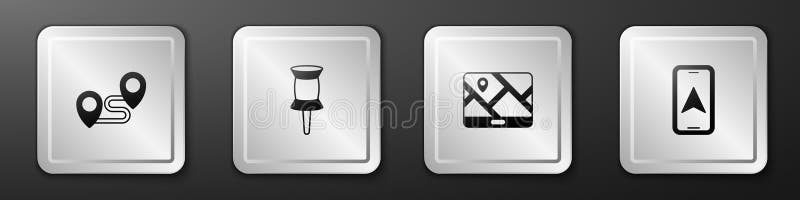 Set Route Location, Push Pin, City Map Navigation and Icon. Silver ...