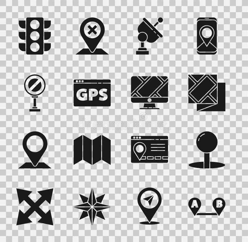 Set Route Location, Push Pin, Folded Map, Radar, Gps Device with, Stop ... Set Route Location, Push Pin, Folded Map, Radar, Gps Device with, Stop ...
