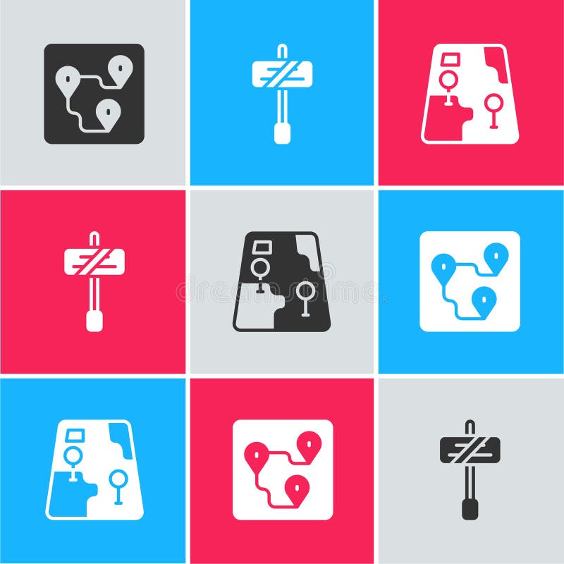 Set Route Location, Road Traffic Sign and City Map Navigation Icon ...