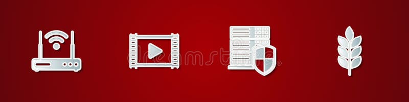 Set Router and Wi-fi, Play Video, Server with Shield and Wheat Icon ...