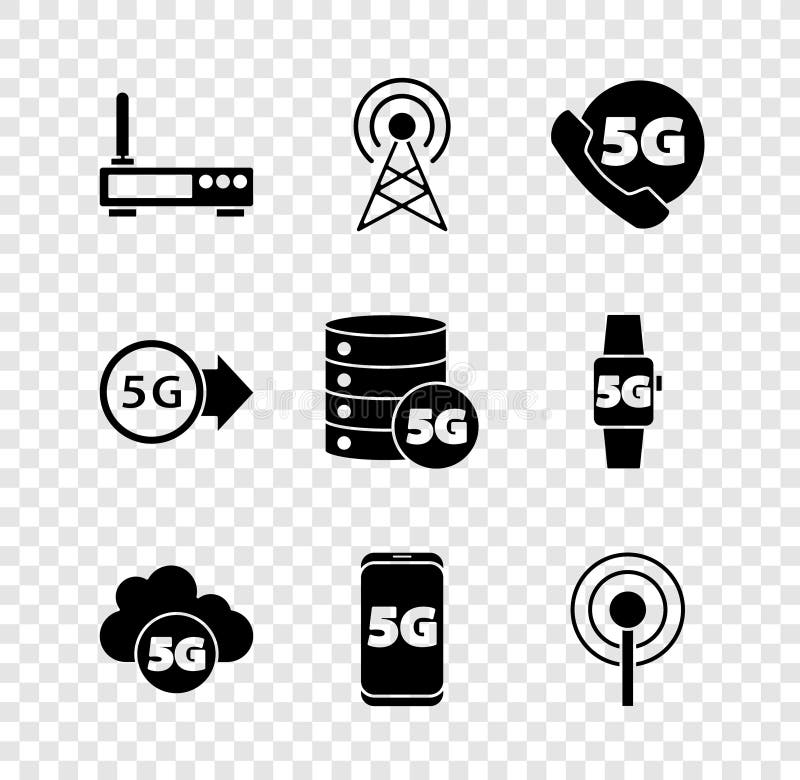 Set Router and Wi-fi Signal, Antenna, Phone with 5G Network, Cloud ...
