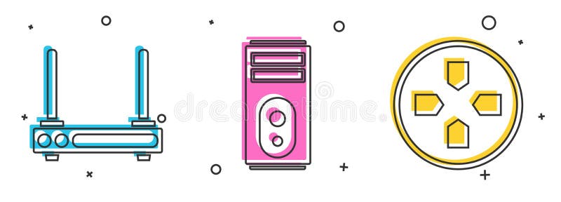 Set Router and Wi-fi Signal, Computer and Gamepad Icon. Vector Stock ...