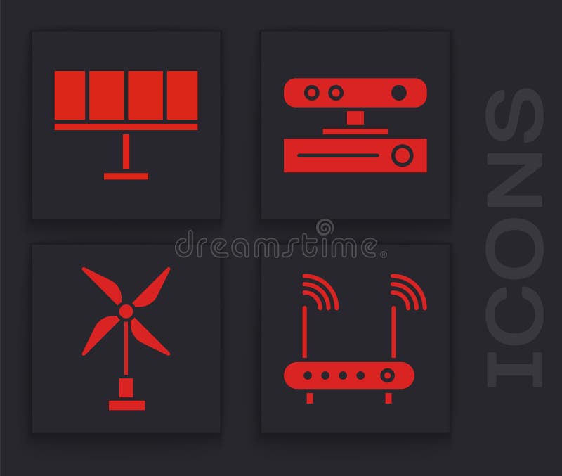 Set Router and Wi-fi Signal, Solar Energy Panel, Motion Sensor and Wind ...