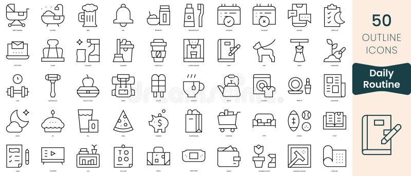 Set of daily Routine Icons. Thin Linear Style Icons Pack Ilustração do ...