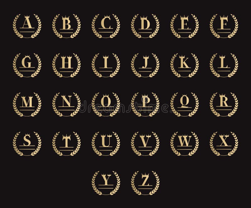Set of Royal Personalized Monograms, Luxury Letters in Laurel Wreath ...
