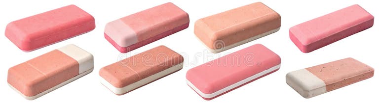 A Set of Rubber, Pink Erasers on a White Background Stock Image - Image ...