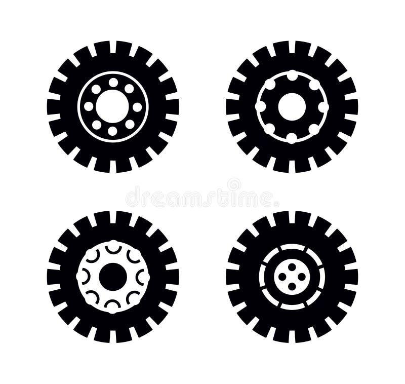 Set of Rubber Wheel Tires and Wheels Icon Vector Template. Tire and ...