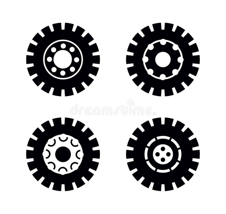 Set of Rubber Wheel Tires and Wheels Icon Vector Template. Tire and ...
